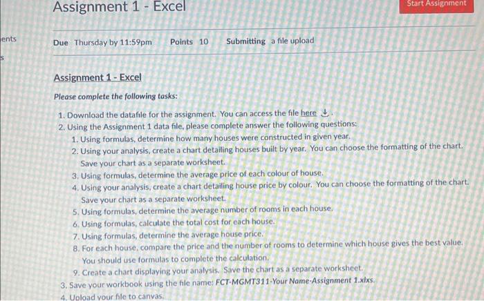 ents Assignment 1 - Excel Due Thursday by 11:59pm | Chegg.com