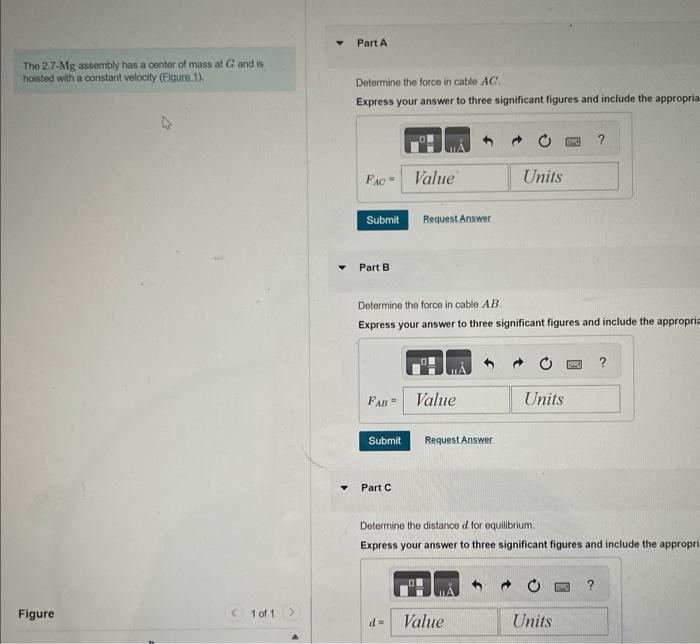 Solved The 2.7-Mg assembly has a center of mass at G and is | Chegg.com