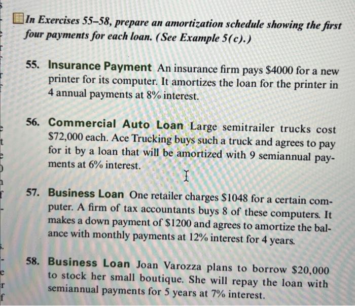 Solved In Exercises 55-58, prepare an amortization schedule | Chegg.com