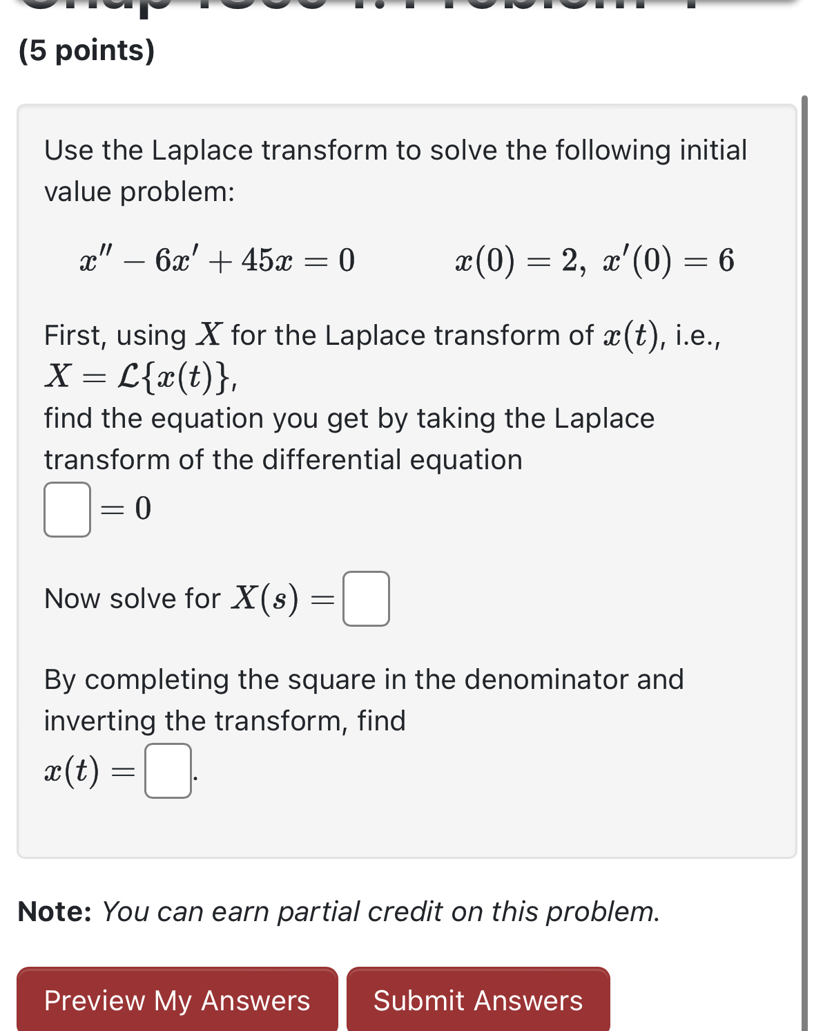 Solved (5 ﻿points)Use the Laplace transform to solve the | Chegg.com