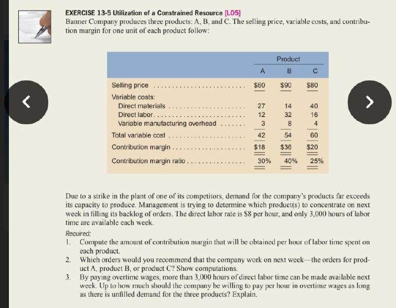 Solved EXERCISE 13-5 Utilization of a Constrained Resource | Chegg.com