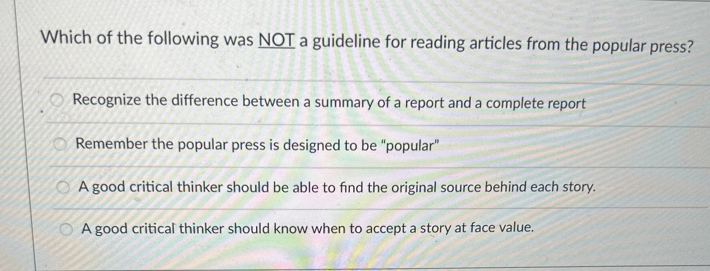 Solved Which of the following was NOT a guideline for | Chegg.com