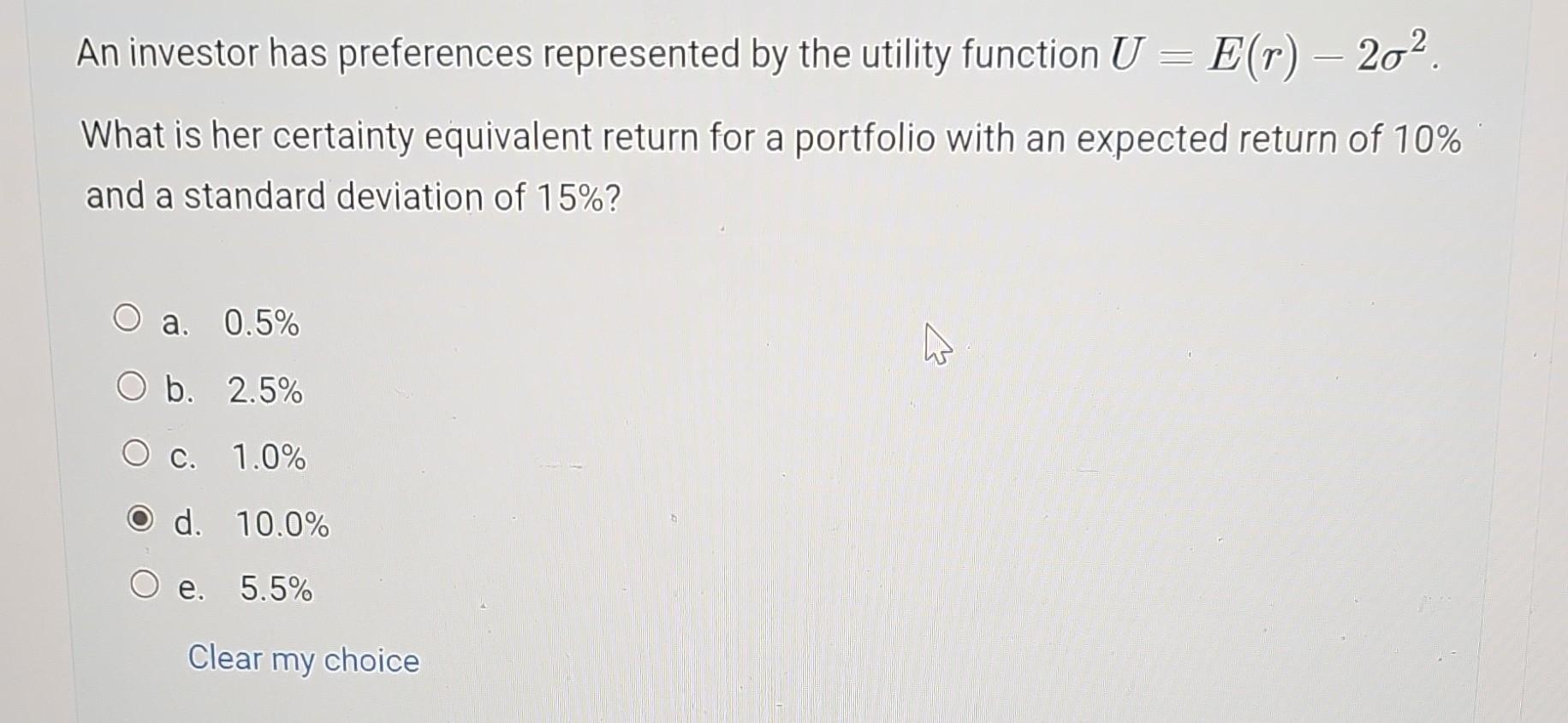 Solved An investor has preferences represented by the | Chegg.com