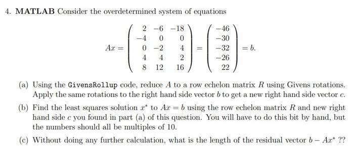 Solved 4. MATLAB Consider the overdetermined system of | Chegg.com