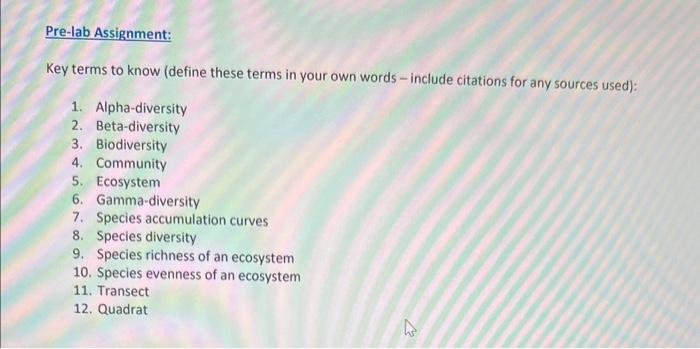 Solved Pre-lab Assignment: Key terms to know (define these | Chegg.com