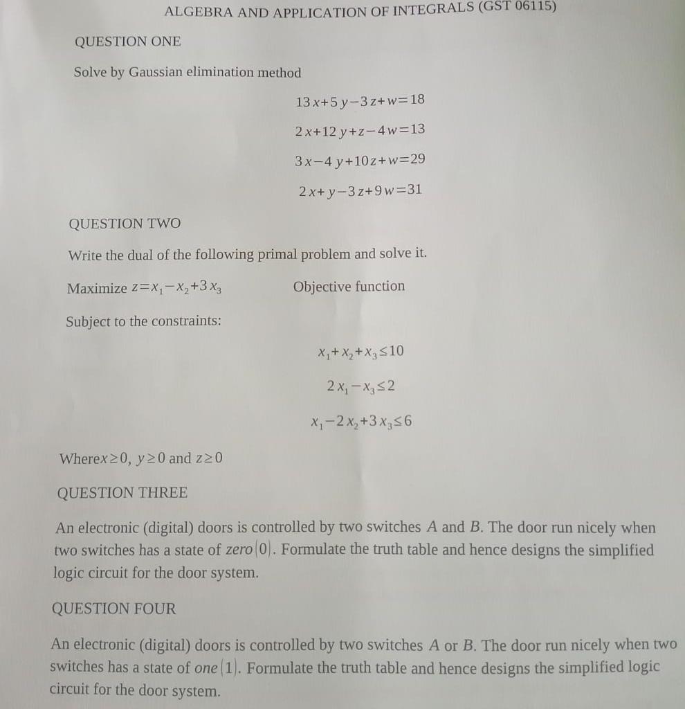 Solved ALGEBRA AND APPLICATION OF INTEGRALS (GST | Chegg.com