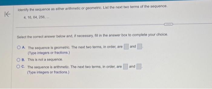 Solved For the following geometric sequence: find an. | Chegg.com
