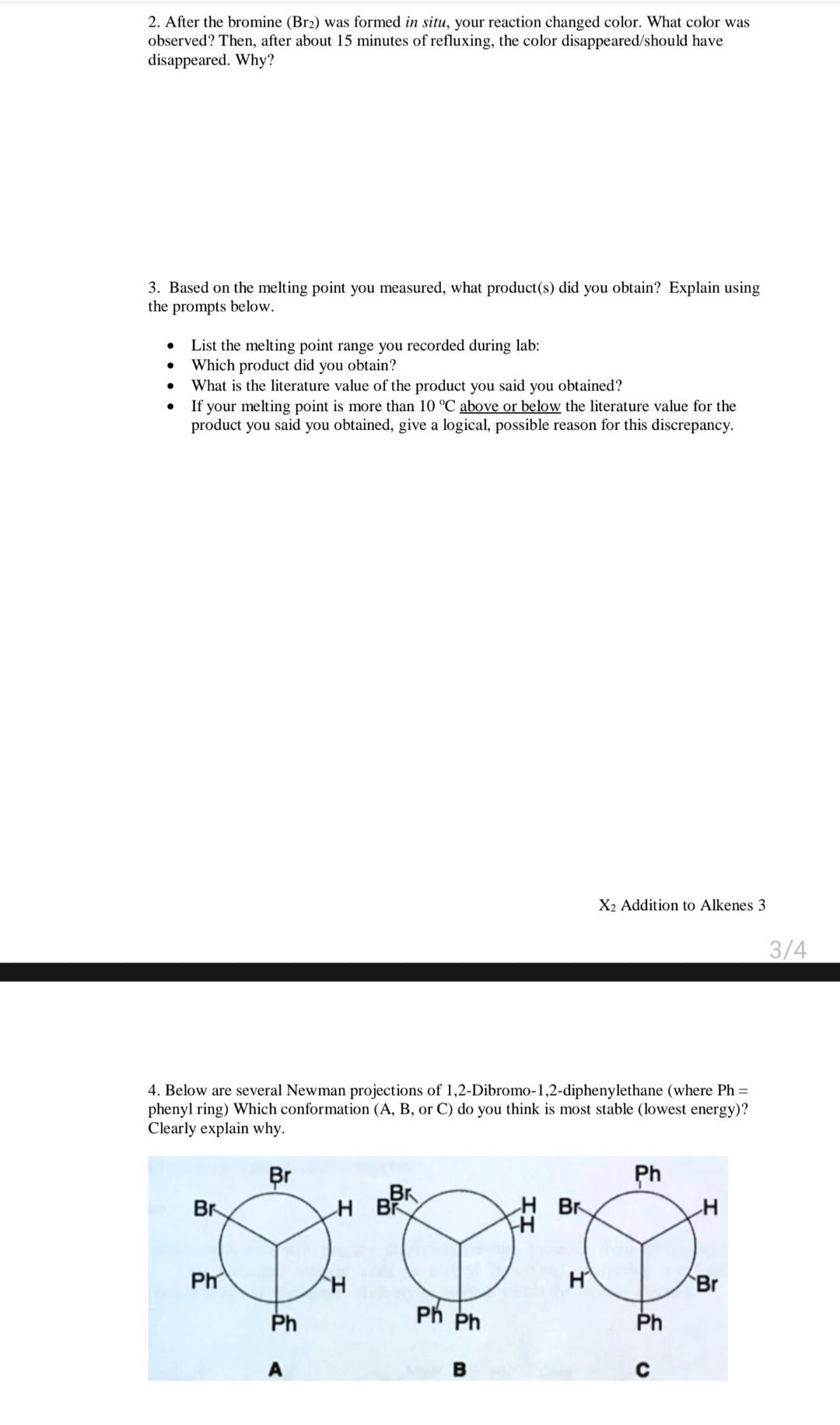 X2 Addition to Alkenes: Bromination of trans-stilbene | Chegg.com