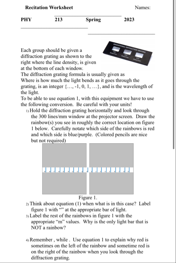 Solved Recitation WorksheetNames:PHY213Spring2023Each group | Chegg.com