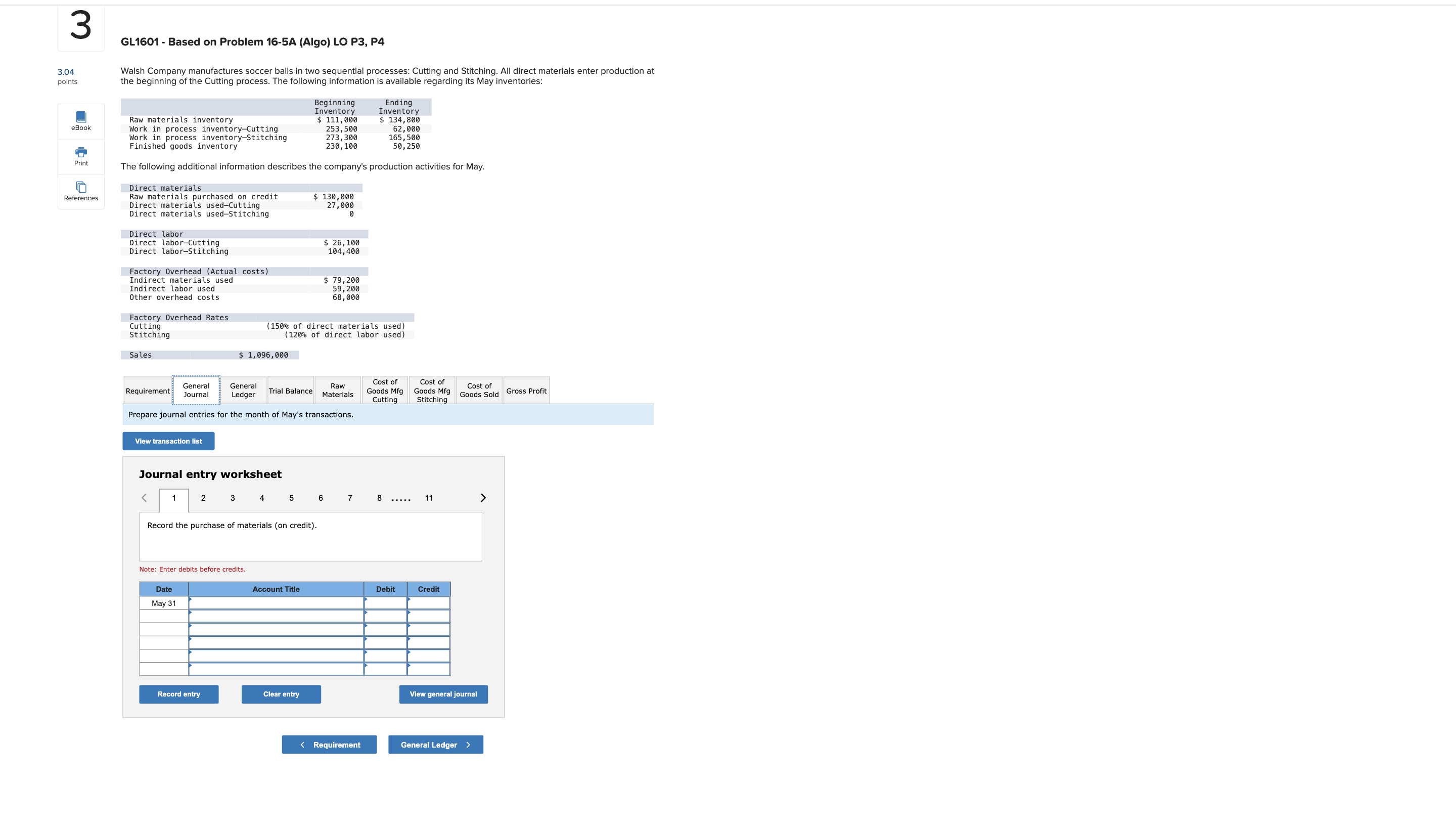 Solved GL1601 - ﻿Based on Problem 16-5A (Algo) ﻿LO P3, | Chegg.com