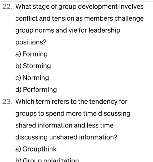 Solved What stage of group development involves conflict and | Chegg.com