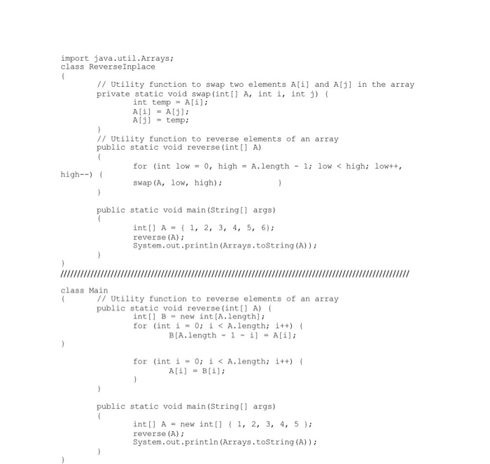 Solved import java.util.Arrays; class ReverseInplace // | Chegg.com