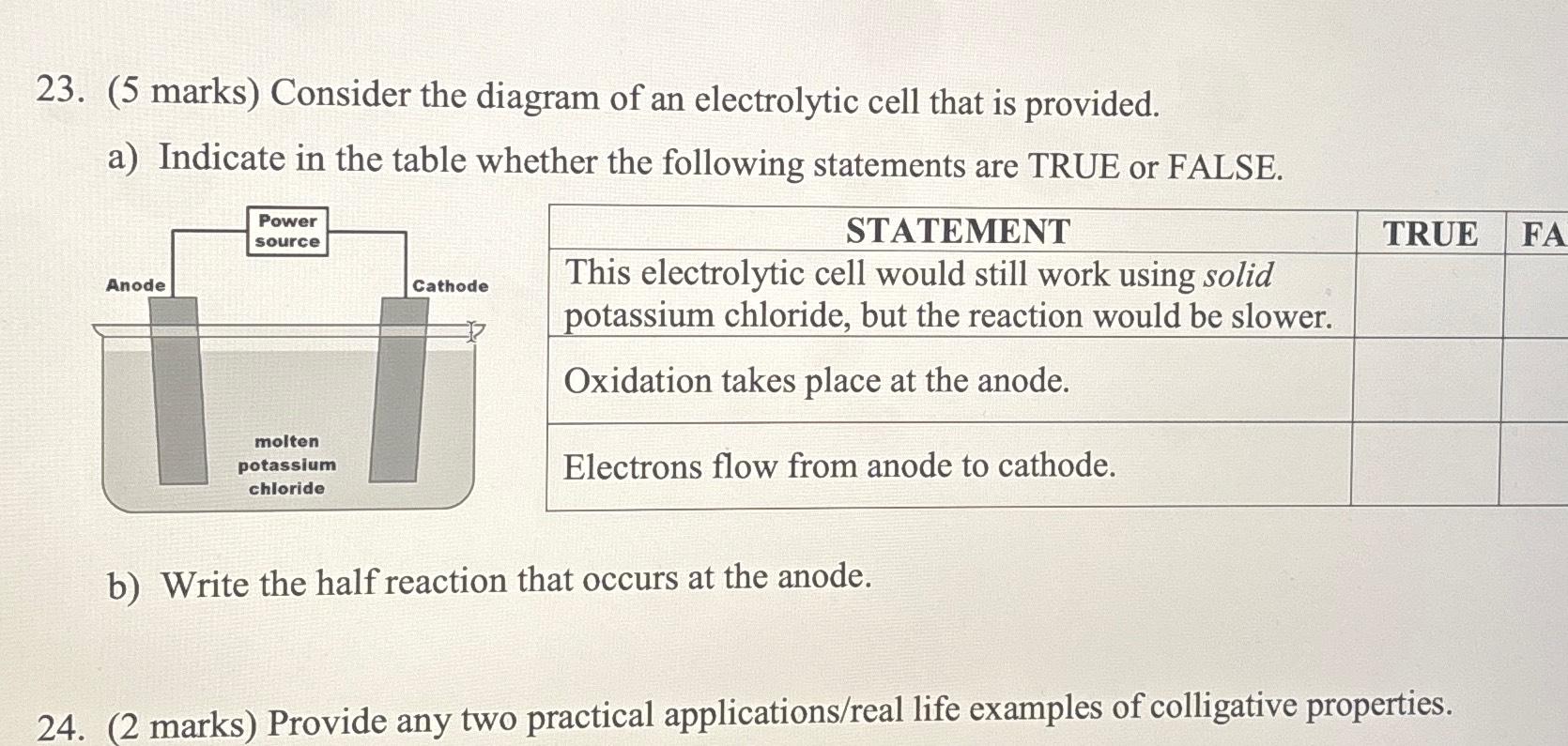 Solved (5 ﻿marks) ﻿Consider the diagram of an electrolytic | Chegg.com
