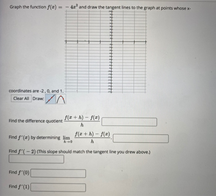Solved Graph the function f(x) = - 4x2 and draw the tangent | Chegg.com