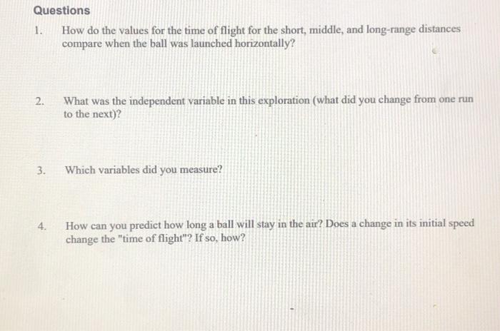 Solved Questions 1. How do the values for the time of flight | Chegg.com