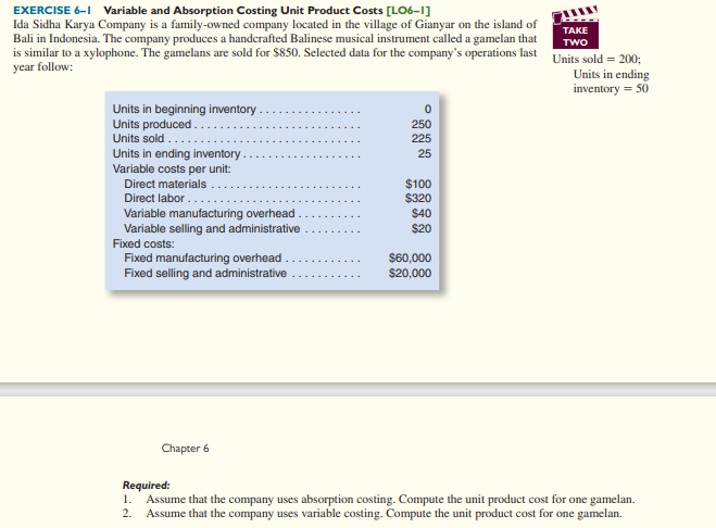 Solved EXERCISE 6-2 ﻿Variable Costing Income Statement; | Chegg.com