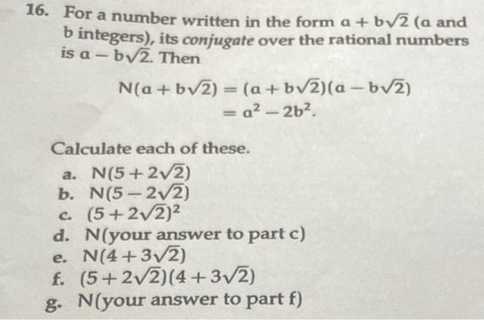 Solved 6. For a number written in the form a+b2 ( a and b | Chegg.com