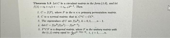 Solved An n-square circulant matrix is a matrix of the form | Chegg.com