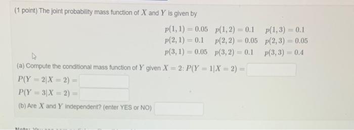 Solved (1 point) The joint probability mass function of X | Chegg.com