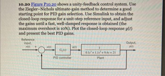 Solved 10.20 Figure P10.20 shows a unity-feedback control | Chegg.com