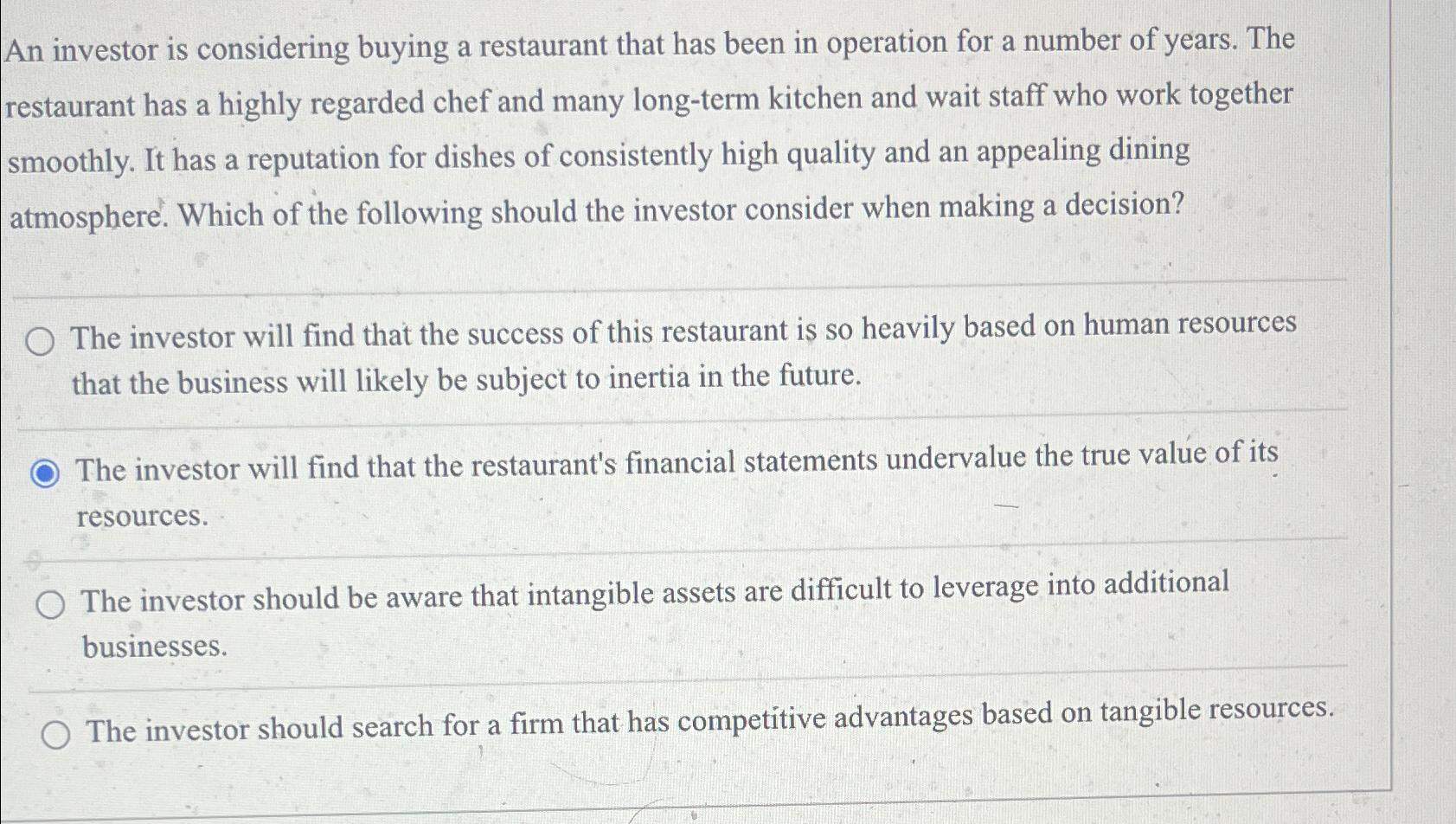 Solved An investor is considering buying a restaurant that | Chegg.com