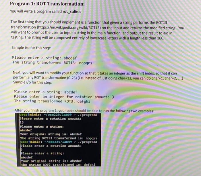 Solved Program 1: ROT Transformation: You will write a | Chegg.com