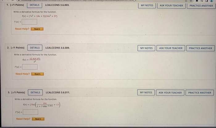 Solved White a derivative formula for the function. Wrate a | Chegg.com