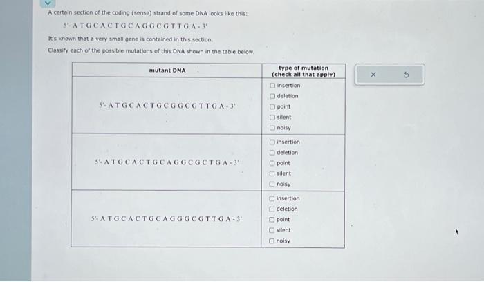 Solved A certain section of the coding (sense) strand of | Chegg.com