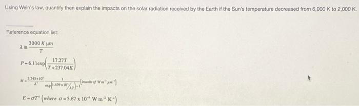 Solved Using Wein's law, quantity then explain the impacts | Chegg.com