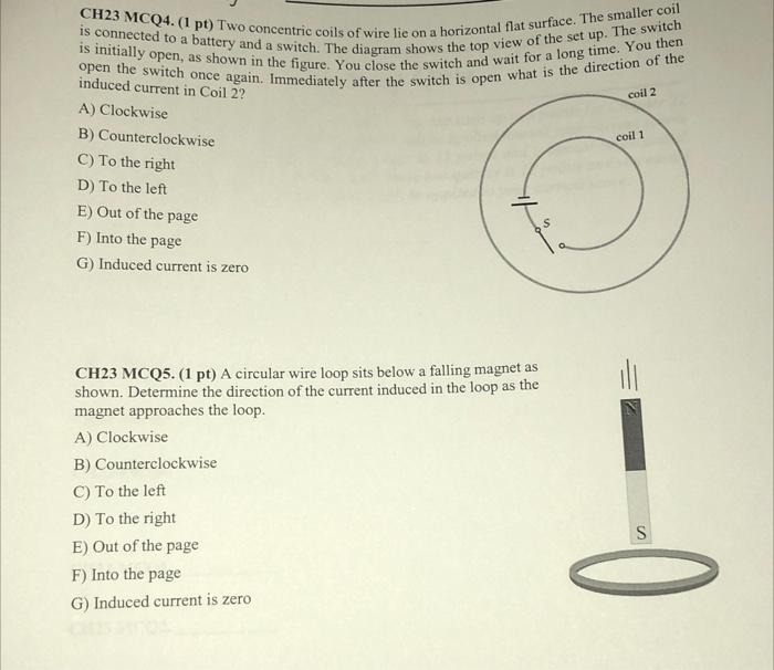 Solved CH23 MCQ4. (1 pt) Two concentric coils of wire lie on | Chegg.com