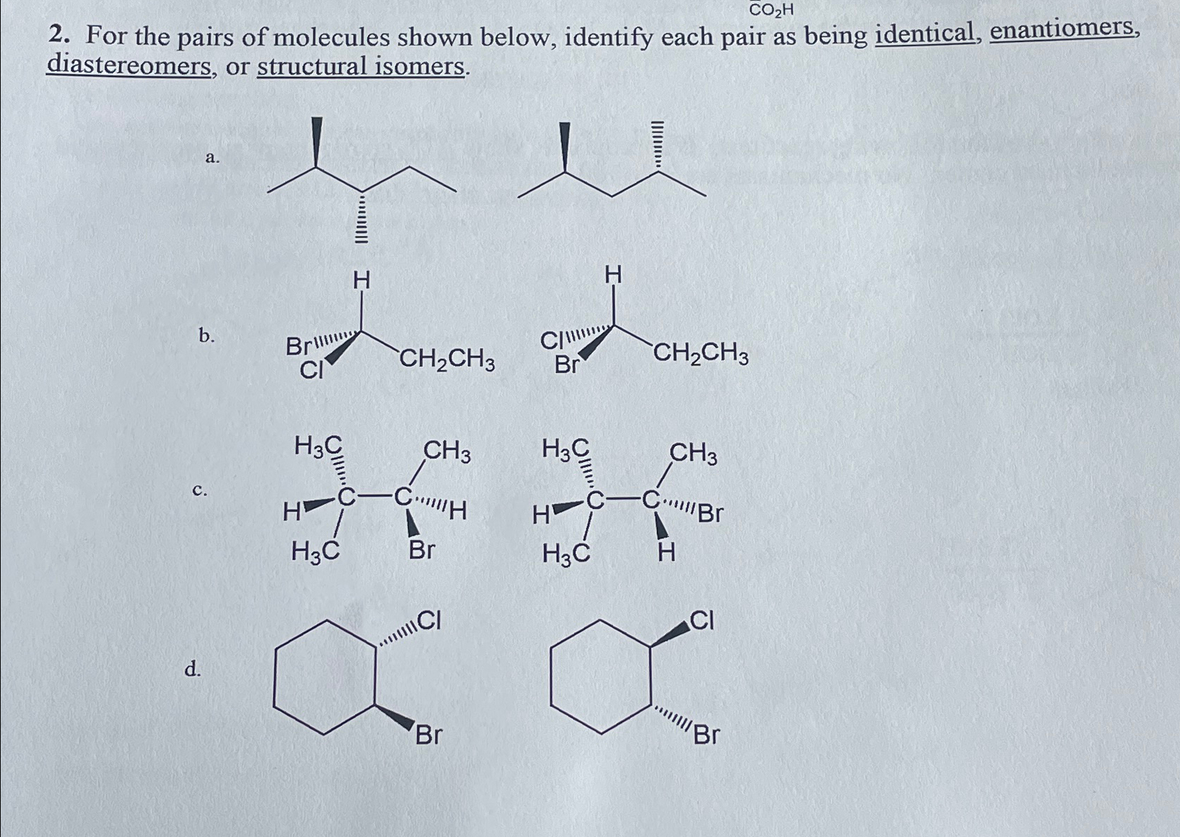 Solved For the pairs of molecules shown below, identify each | Chegg.com