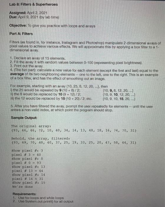 Solved Lab 8: Filters & Superheroes Assigned: April 2, 2021 | Chegg.com
