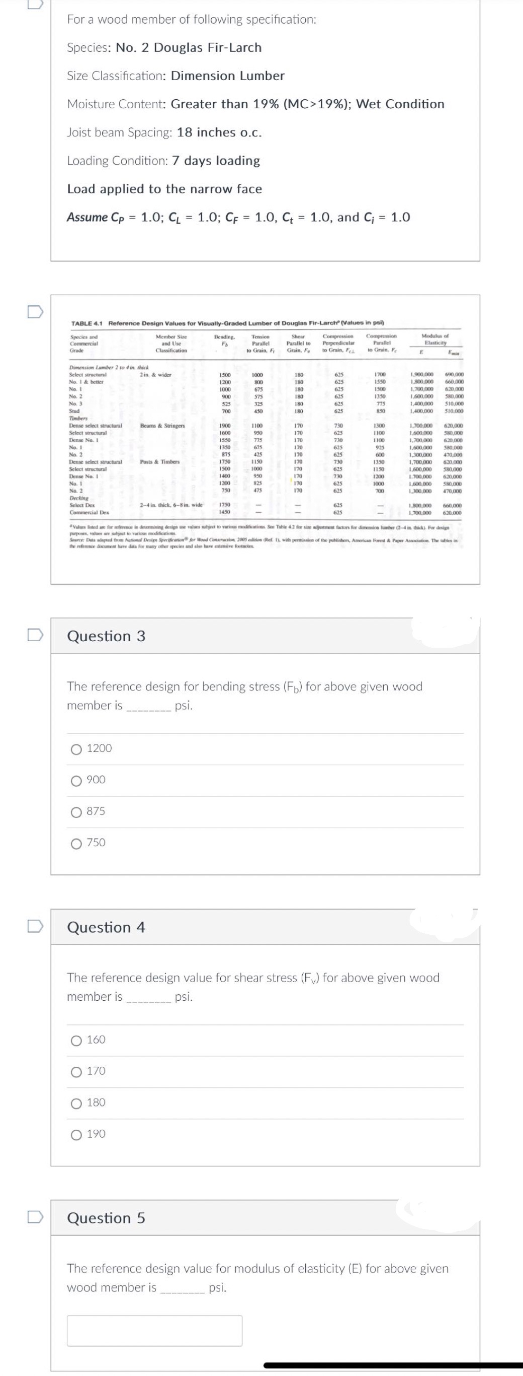 Solved For a wood member of following specification:Species: | Chegg.com