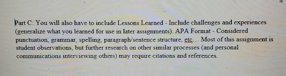 Solved Part C: You will also have to include Lessons Learned | Chegg.com
