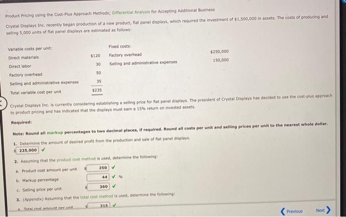 Solved Product Pricing using the Cost-Plus Approach Methods: | Chegg.com