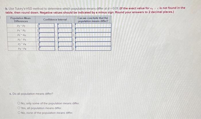 Solved b. Use Tukey's HSD method to determine which | Chegg.com