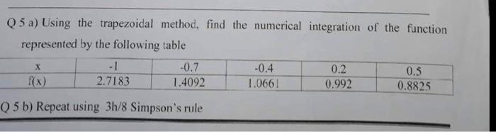 Solved Q 5 a) Using the trapezoidal method, find the | Chegg.com