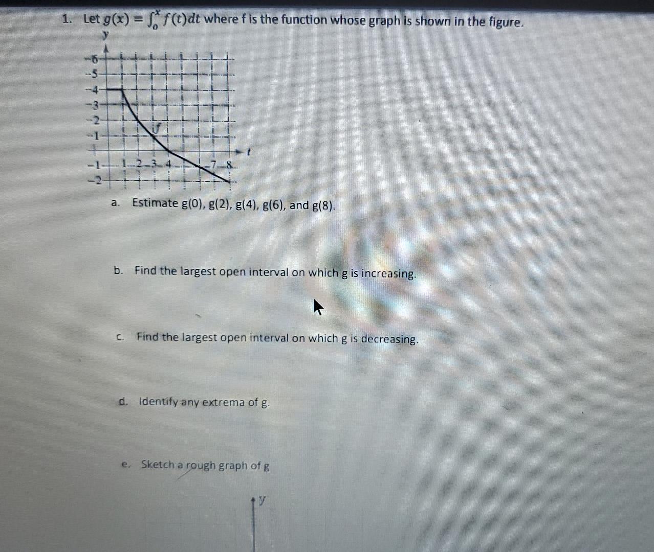 Solved 1. Let g(x)=f(t)dt where f is the function whose | Chegg.com
