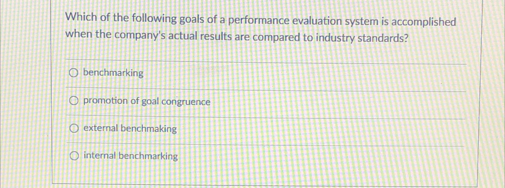 Solved Which of the following goals of a performance | Chegg.com