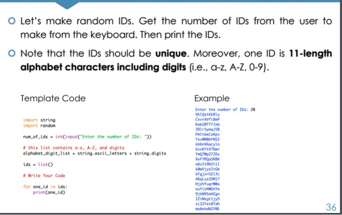 Solved o Let's make random IDs. Get the number of IDs from | Chegg.com
