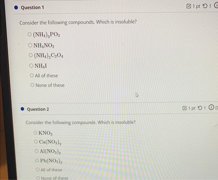 Solved Consider the following compounds. Which is insoluble? | Chegg.com