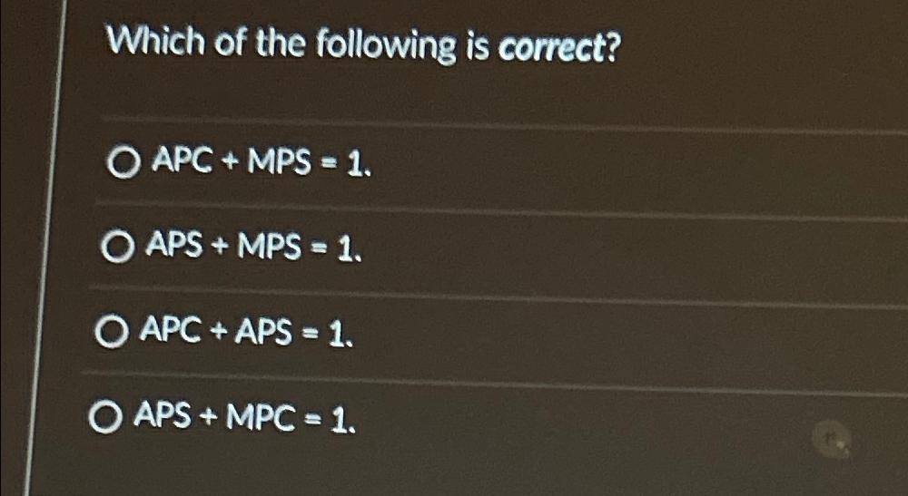Solved Which of the following is correct?APC+MPS=1APS + ﻿MPS | Chegg.com