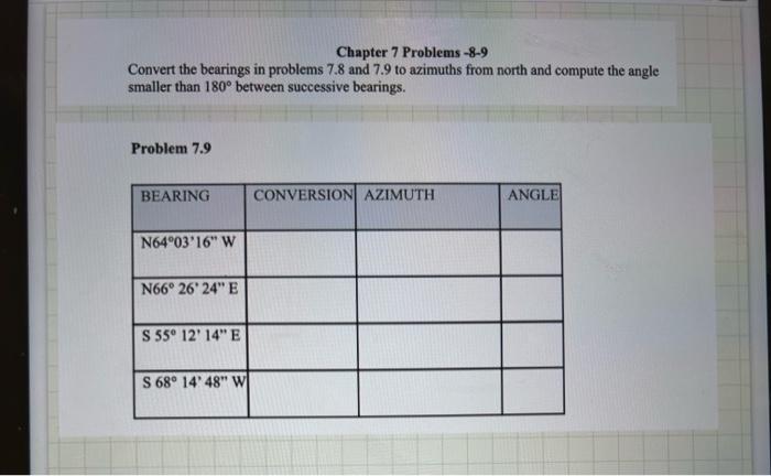 Solved Chapter 7 Problems −8−9 Convert the bearings in | Chegg.com
