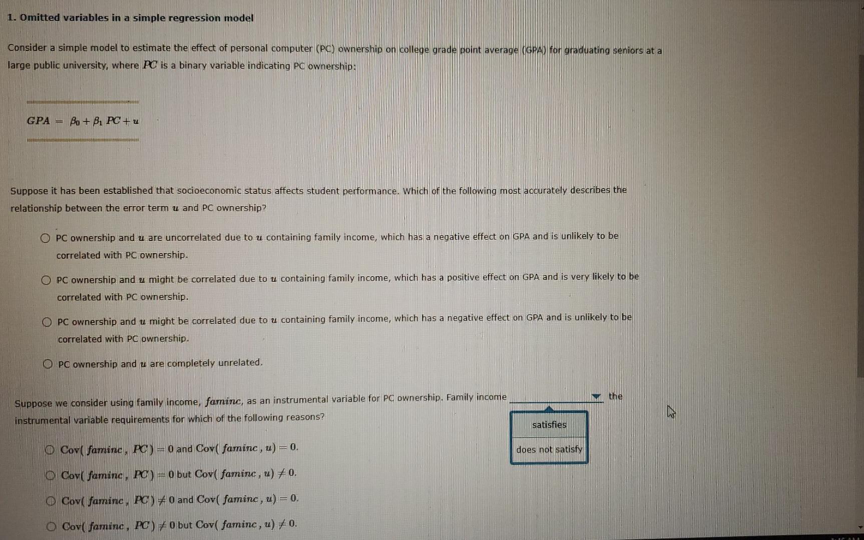 Solved 1. Omitted variables in a simple regression model | Chegg.com