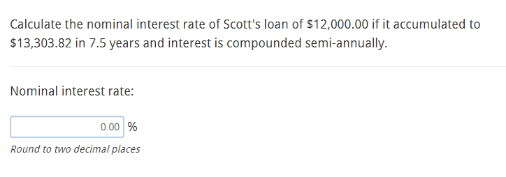 Solved Calculate the nominal interest rate of Scott's loan | Chegg.com
