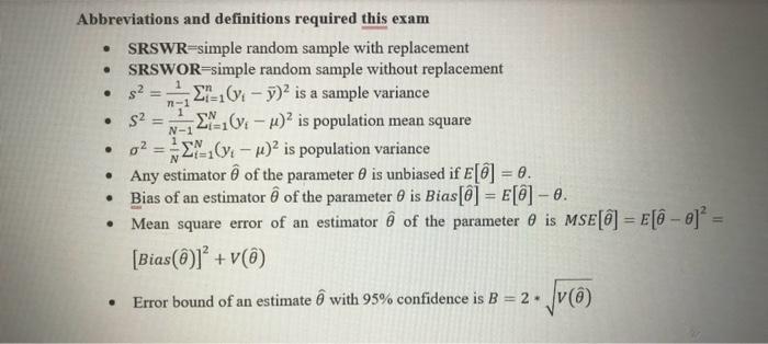 Solved Abbreviations and definitions required this exam - | Chegg.com