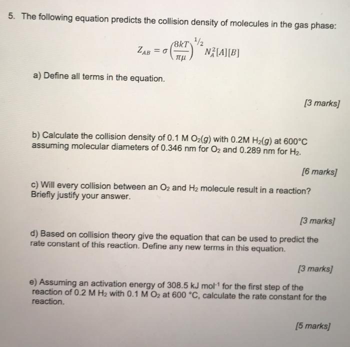Solved 5. The following equation predicts the collision | Chegg.com