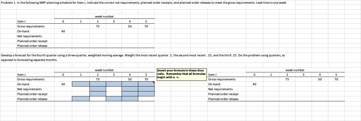 Solved Problem 1. ﻿In the following MRP planning schedule | Chegg.com