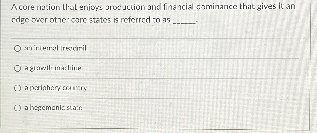 Solved A core nation that enjoys production and financial | Chegg.com