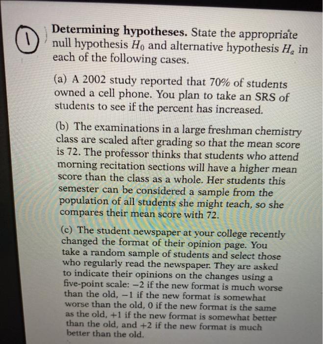 Solved Determining hypotheses. State the appropriate null | Chegg.com